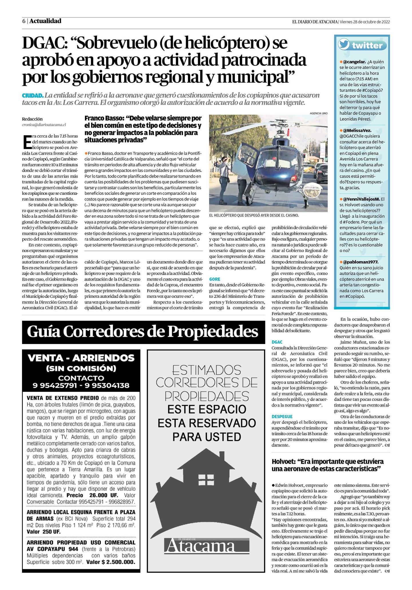 DGAC: "Sobrevuelo (de helicóptero) se aprobó en apoyo a actividad ...